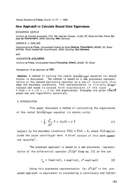 Pdf New Approach To Calculate Bound State Eigenvalues