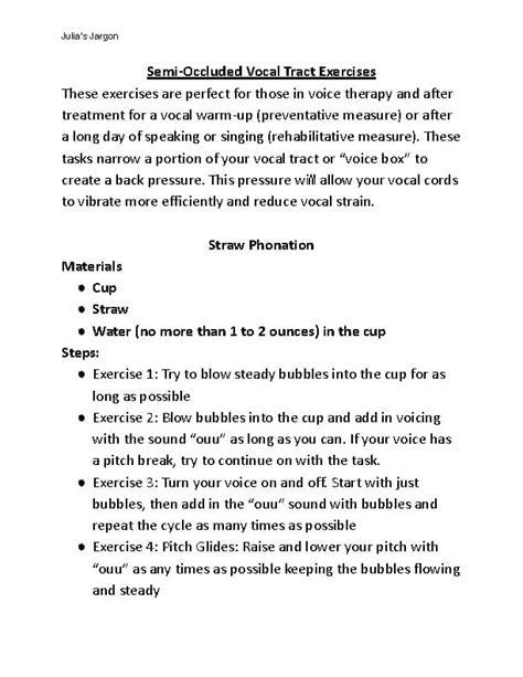 Semi Occluded Vocal Tract Exercises Sovt Patient Handout By Julias