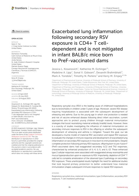 Pdf Exacerbated Lung Inflammation Following Secondary Rsv Exposure Is
