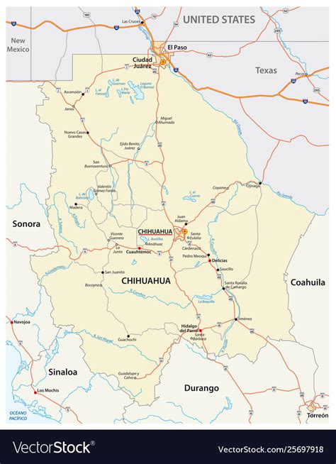 Road Map Mexican State Chihuahua Royalty Free Vector Image