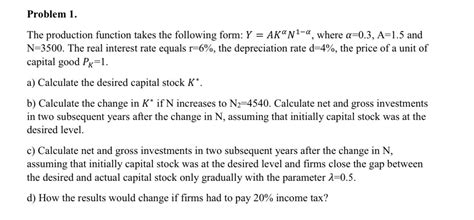 Solved Problem The Production Function Takes The Following Chegg