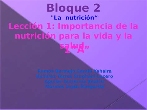 Pptx Bloque 2 La Nutrición“ Lección 1 Importancia De La Nutrición