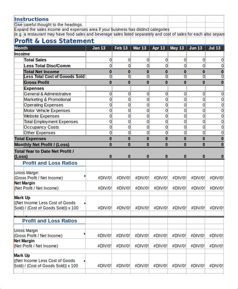 Profit And Loss Statement Excel Template