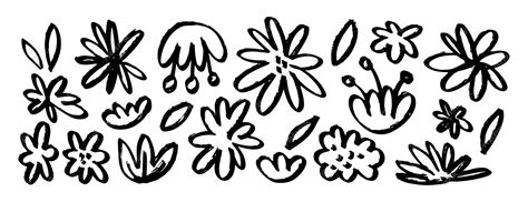 꽃 검은 잉크 질 그런지 그림 모노크롬 식물학적 일러스트레이션 고립된 아이콘 손으로 그린 그림 프리미엄 벡터