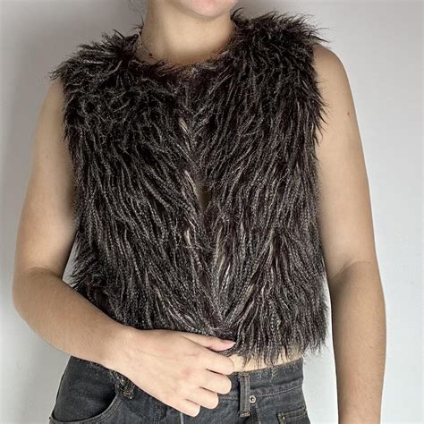 Faux Fur Vest Can Be Buttoned At The Top Or Worn Depop