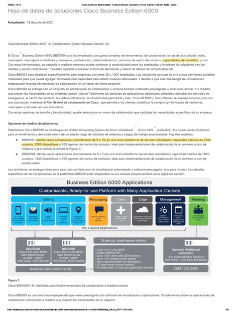 Cisco Business Edition 6000 Ficha Técnica De Soluciones Cisco