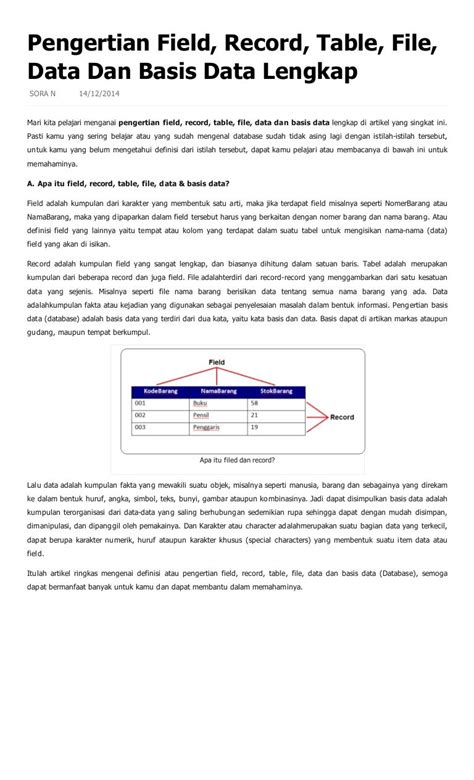 pengertian field record table file data dan basis data lengkap