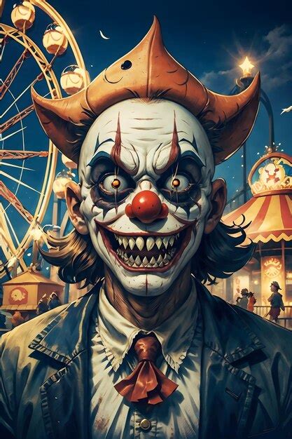 Premium Ai Image Horror Creepy Clown With Long Sharp Teeth