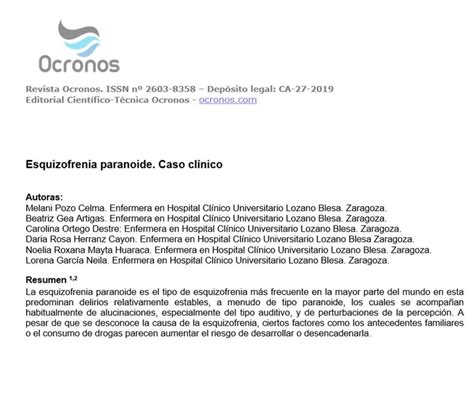 Esquizofrenia paranoide Caso clínico Ocronos Editorial Científico