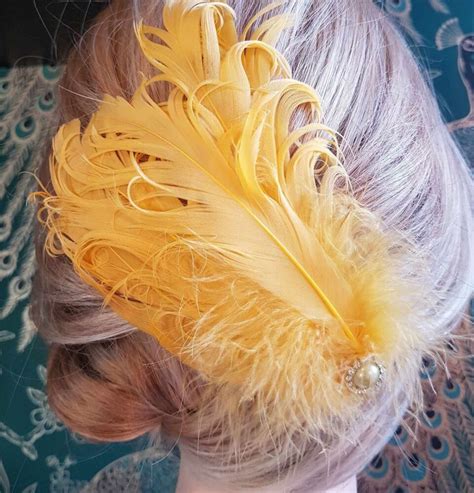 Golden Yellow Flapper Headpiece Handcrafted Feather Planet