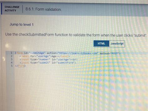 Solved Challenge Activity 861 Form Validation Jump To