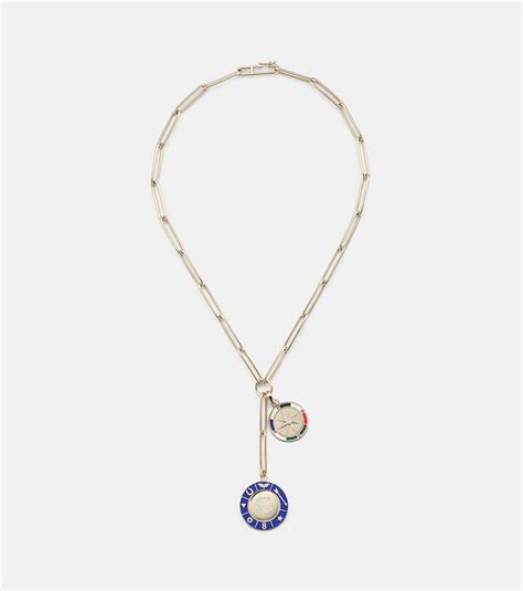 Crescent And Internal Compass 18kt Gold Necklace With Diamonds In Gold