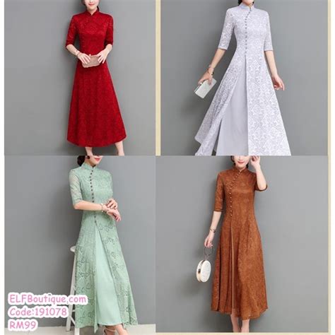 READY STOCK Woman Lacey Retro Cheongsam Dress Half Sleeve Casual
