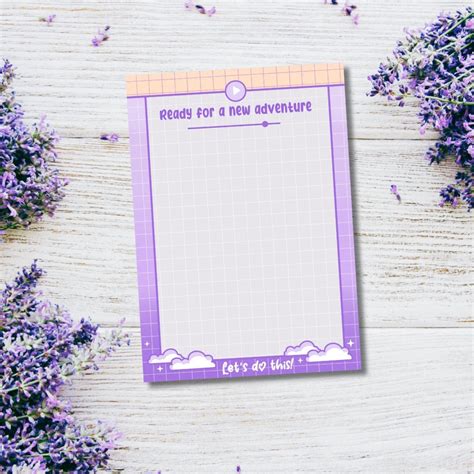 Kawaii Purple Clouds Notepad A6 Notepad Purple Notepad Tearaway
