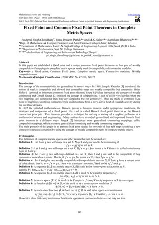 Fixed Point And Common Fixed Point Theorems In Complete Metric Spaces PDF