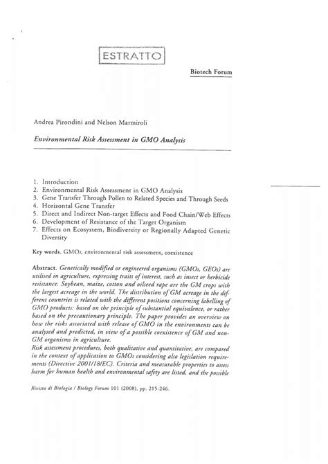 Pdf Environmental Risk Assessment In Gmo Analysis