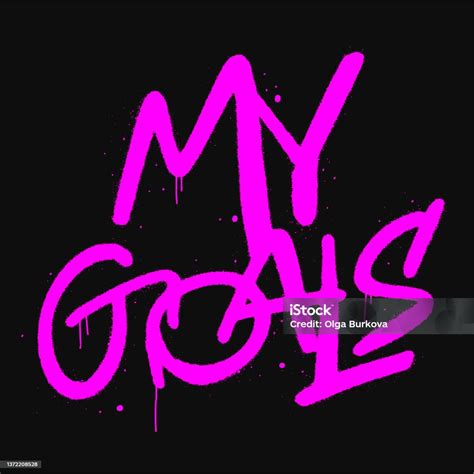 벡터 그림입니다 어반 스트리트 그라피티 스타일 내 목표의 슬로건 스플래시 효과 및 방울 네온 퍼플 컬러 블랙 배경 그래픽 티셔츠 스웨트셔츠 비즈니스 스타트업 사무실 생활을