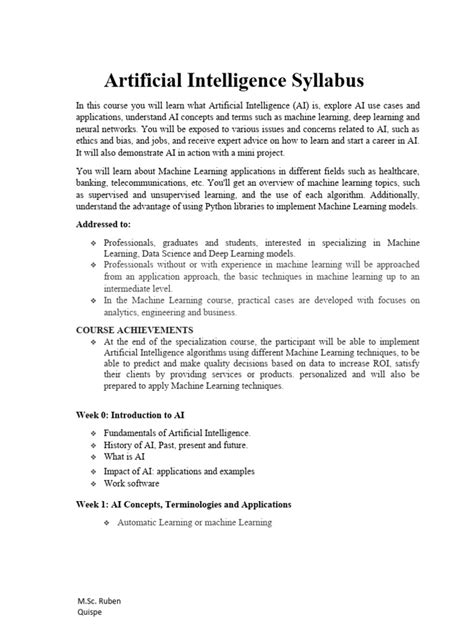Syllabus Artificial Intelligence Pdf Machine Learning Artificial