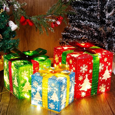 Amazon ATDAWN Set Of 3 Lighted Gift Boxes Christmas Decorations