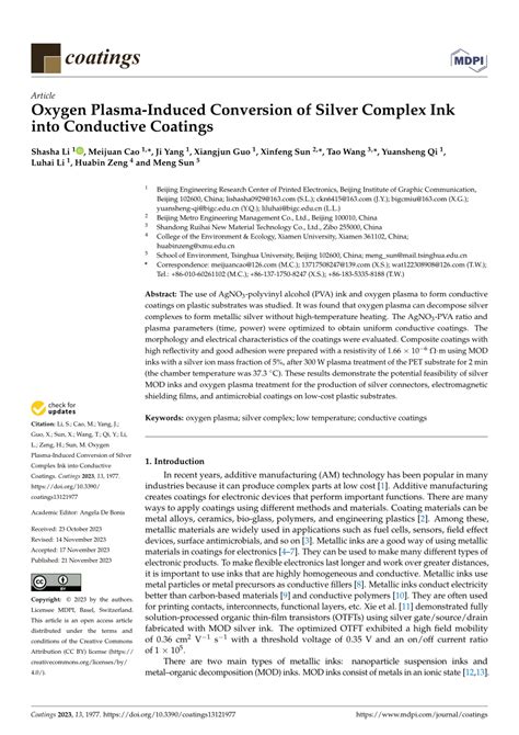 Pdf Oxygen Plasma Induced Conversion Of Silver Complex Ink Into