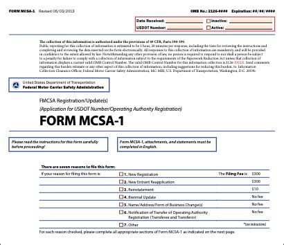 Mcsa 1 New Form For Fmcsa