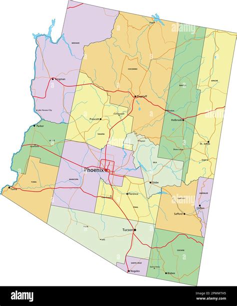 Arizona Highly Detailed Editable Political Map With Labeling Stock