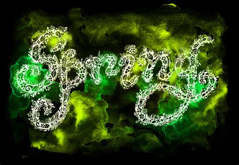 낙서 글자 단어 봄 흰색으로 검은 색에 황록색 반점의 배경입니다 0명에 대한 스톡 벡터 아트 및 기타 이미지 0명 검은색 계절 Istock