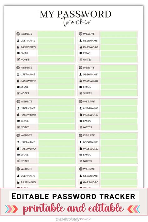 password tracker digital password tracker password tracker printable