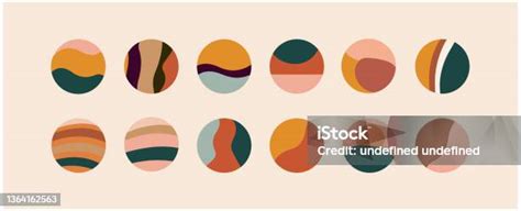 손으로 그린 인스타그램 스토리는 추상적인 컬러풀한 요소로 강조됩니다 로고 인스타 하이라이트 블로거아이콘을 위한 최소한의 벡터 일러스트레이션입니다 0명에 대한 스톡 벡터 아트