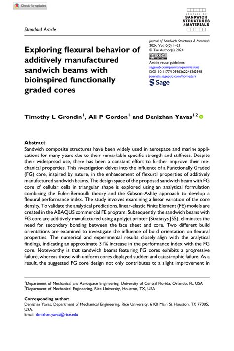Pdf Exploring Flexural Behavior Of Additively Manufactured Sandwich Beams With Bioinspired