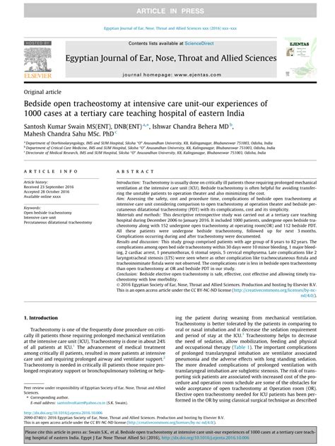 Pdf Bedside Open Tracheostomy At Intensive Care Unit Our Experiences