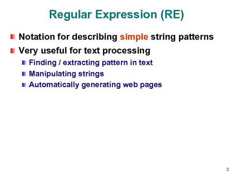Overview Regular Expressions Notation Patterns Java Support