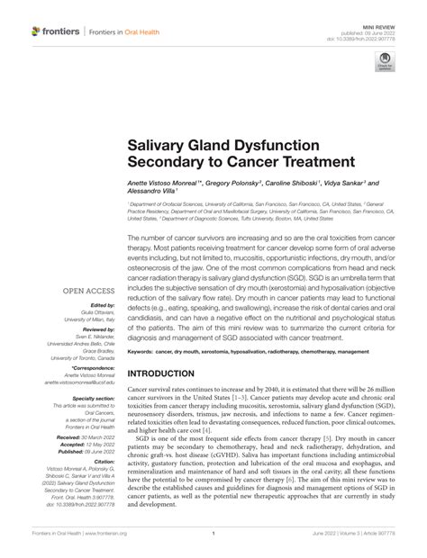 Pdf Salivary Gland Dysfunction Secondary To Cancer Treatment