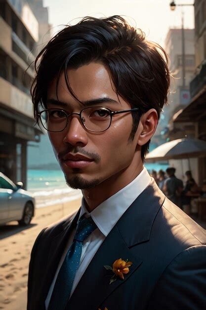 Premium Ai Image A Man In A Suit And Glasses With The Word On The