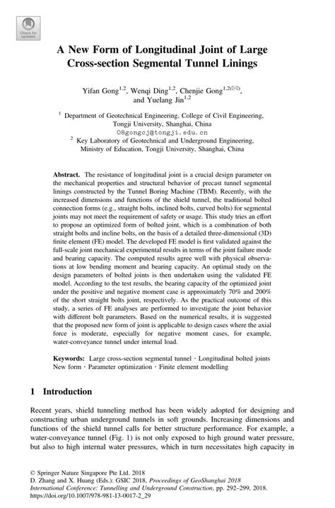 Pdf A New Form Of Longitudinal Joint Of Large Cross Section Segmental Tunnel Linings