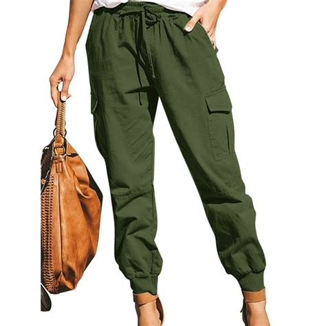 Lapa Women Elastic Waist Cargo Casual Drawstring Pants Ankle Length