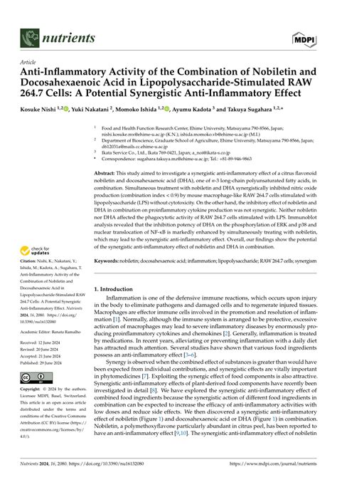 Pdf Anti Inflammatory Activity Of The Combination Of Nobiletin And