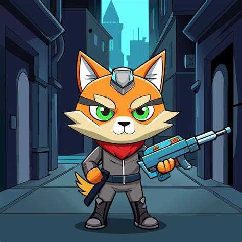 A Fiercelooking Anime Cat Character Wielding A Futuristic Gun Standing