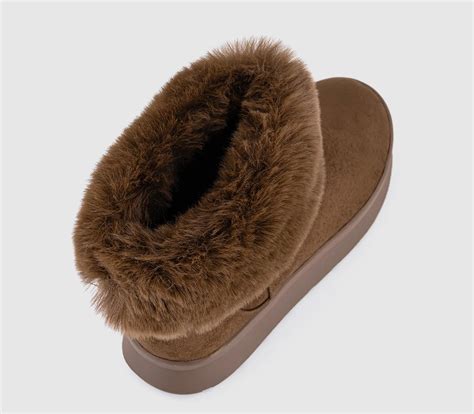 Earthaddict Avid Faux Fur Cuff Boot Chocolate Brown Womens Ankle Boots