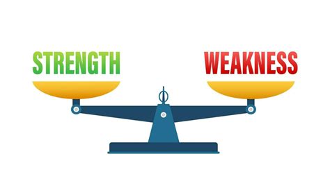 strength and weakness balance concept vector illustration of scales with opposing weights for