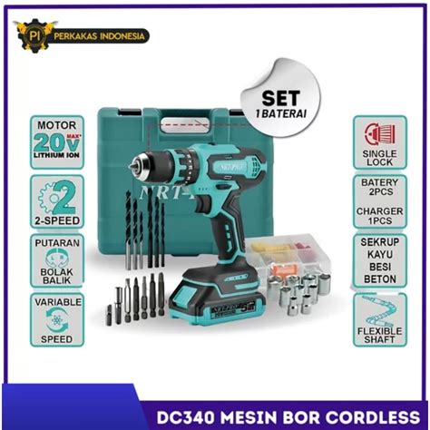 Jual Cordless NRT PRO DC340 SET 20V Mesin Bor Portable Impact Hammer Drill Bor Tembok Beton Kayu