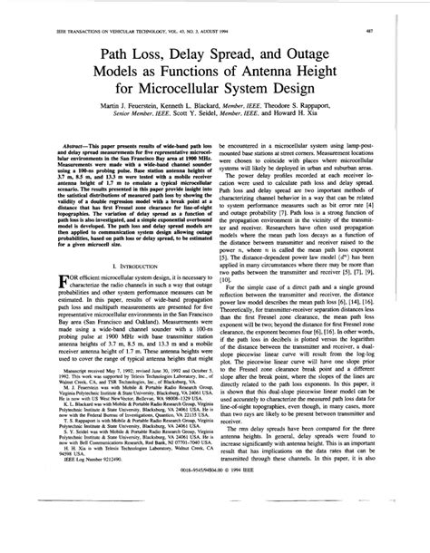 Path Loss Delay Spread And Outage Models As Functions Of Antenna
