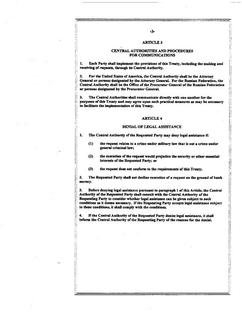 Treaty With Russia On Mutual Legal Assistance In Criminal Matters