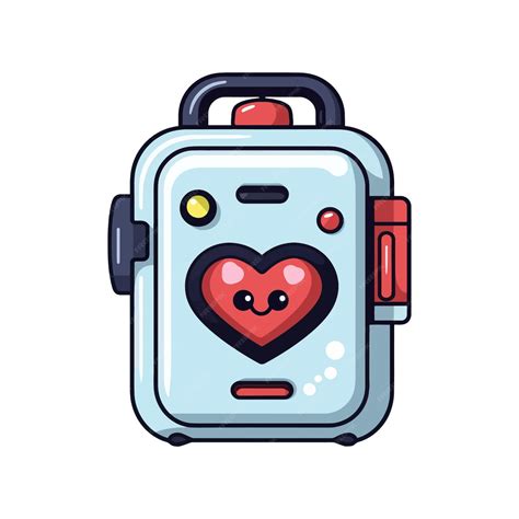 Милый дефибриллятор Карикатурная векторная иллюстрация Премиум векторы