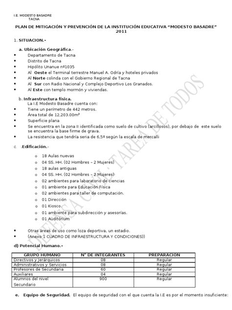 Plan De Mitigación Y Prevencion 1 Pdf Defensa Civil Seguridad Pública