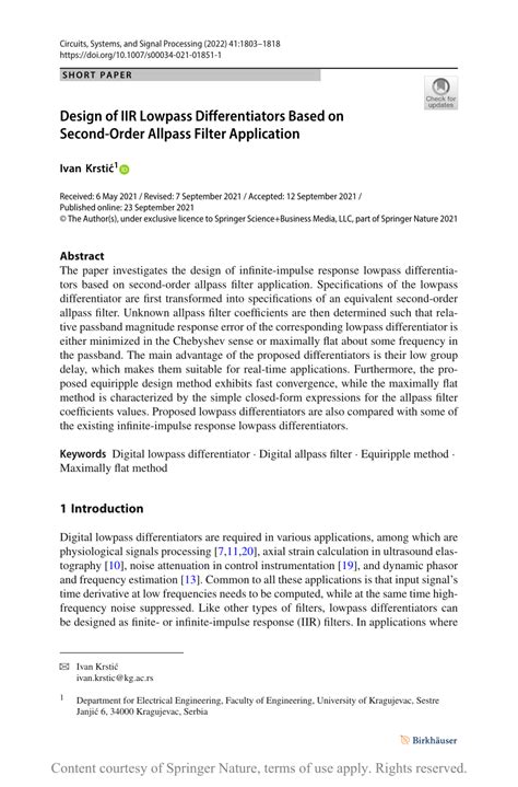 design of iir lowpass differentiators based on second order allpass
