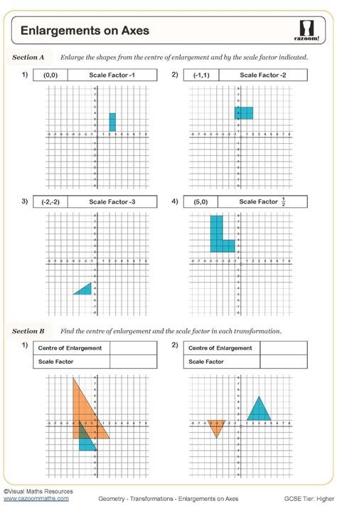 Year 10 Worksheet Transformations Enlargements On Axes