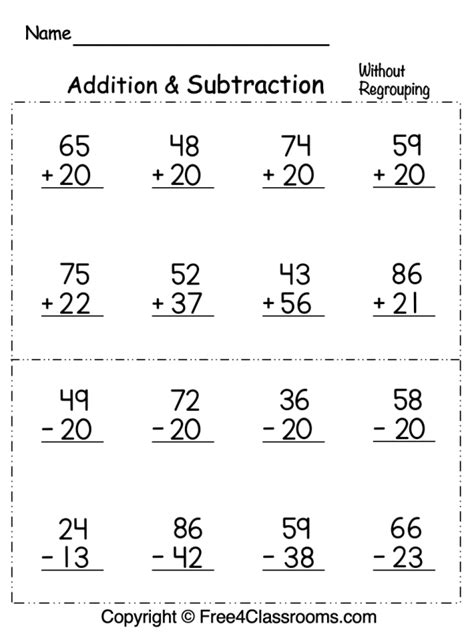 Free 2 Digit Addition And Subtraction Worksheet Without Regrouping Free Worksheets