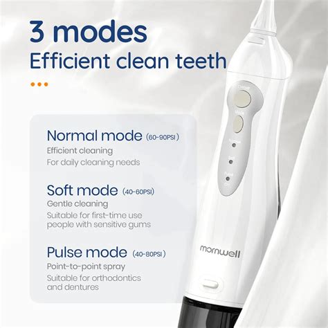 Mornwell D52 구강 세정기, USB 충전식 물 치실, 휴대용 치과 워터 제트, 300ml 물 탱크, 방수 치아 클리너