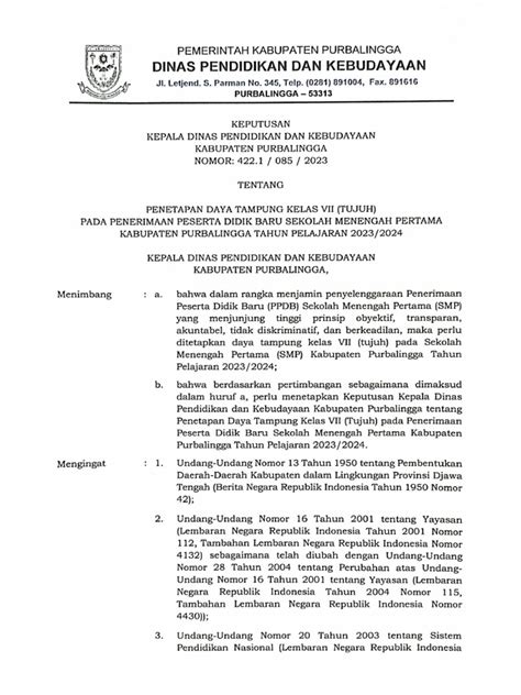Penetapan Daya Tampung Ppdb Smp 2023 Pdf